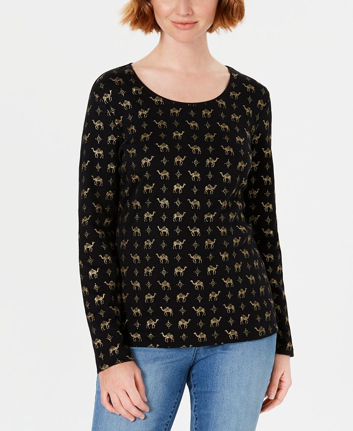 Karen Scott Shimmer Camel-Print Top, Created for Macy's - Macy's