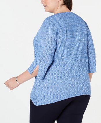 Alfred Dunner Plus Size Lake Tahoe Textured Keyhole Top - Macy's