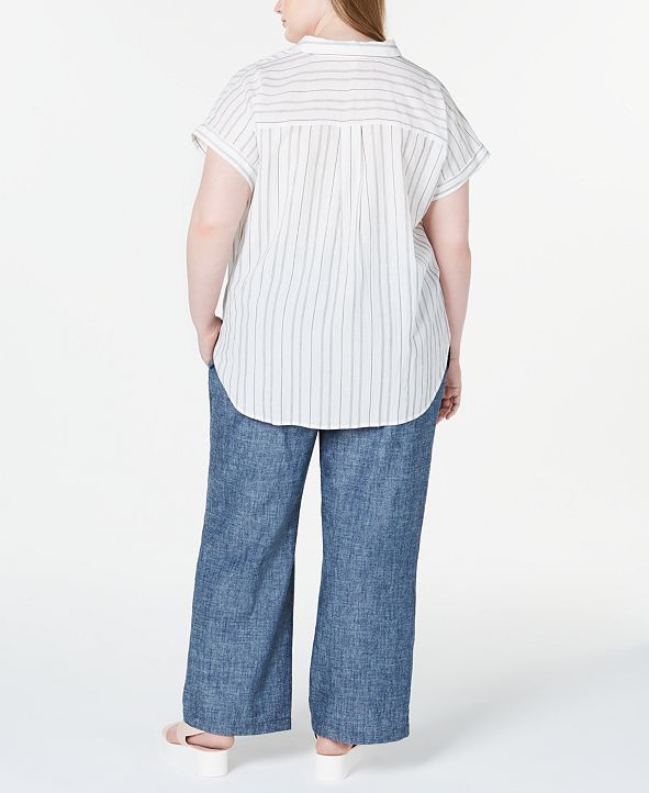 Eileen Fisher Plus Size Organic Cotton Striped Button-Front Shirt ...
