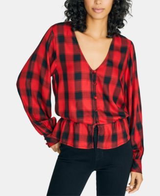 Sanctuary Jasper Plaid Peplum Top - Macy's