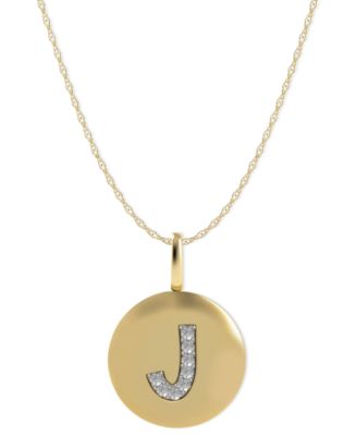 Macy's 14k Gold Necklace, Diamond Accent Letter J Disk Pendant - Macy's