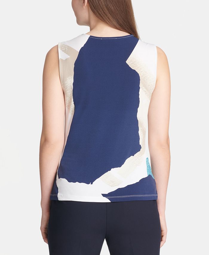 DKNY Petite Abstract-Print Side-Knot Top - Macy's