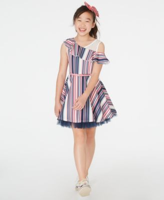 Beautees Big Girls Ruffled One-Shoulder Skater Dress & Bow Clip - Macy's