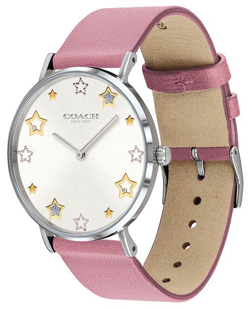 COACH Women's Perry Blossom Leather Strap Watch 36mm, Created for Macy ...