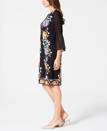 JM Collection Printed Chiffon-Sleeve Dress, Created for Macy's - Macy's