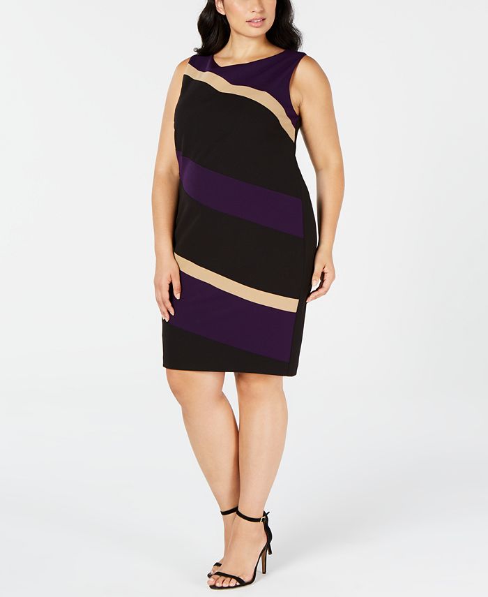 Connected Plus Size Diagonal Colorblocked Dress - Macy's