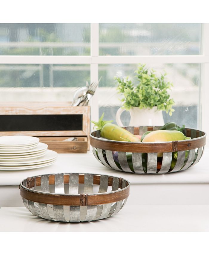 Glitzhome Farmhouse Galvanized Metal Slotted Table Basket, Set of 2 ...