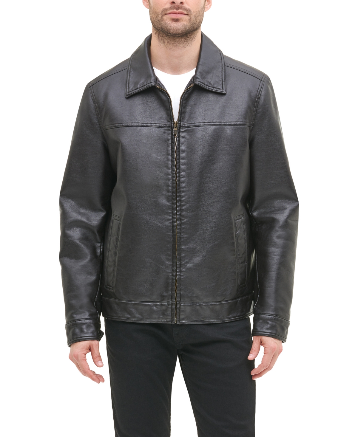 Click here for Tommy Hilfiger Mens Faux Leather Laydown Collar Ja... prices