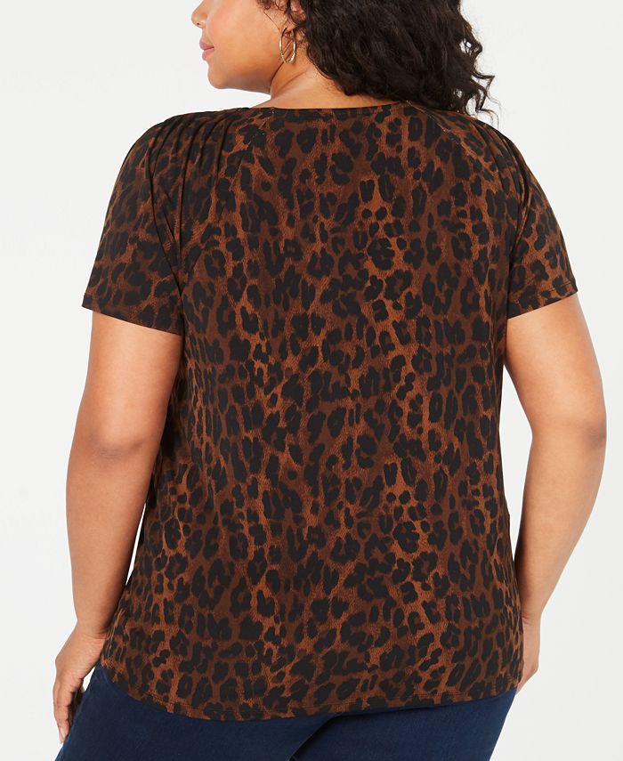 Style And Co Plus Size Printed Pleat Neck Top Created For Macys Macys