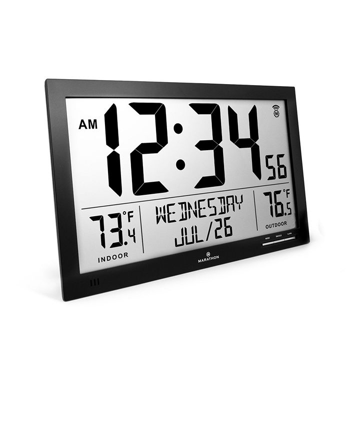 Marathon Slim Atomic Full Calendar Clock with Indoor/Outdoor ...