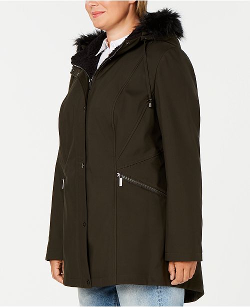 French Connection Plus Size Zip-Front Water Resistant Hooded Raincoat ...