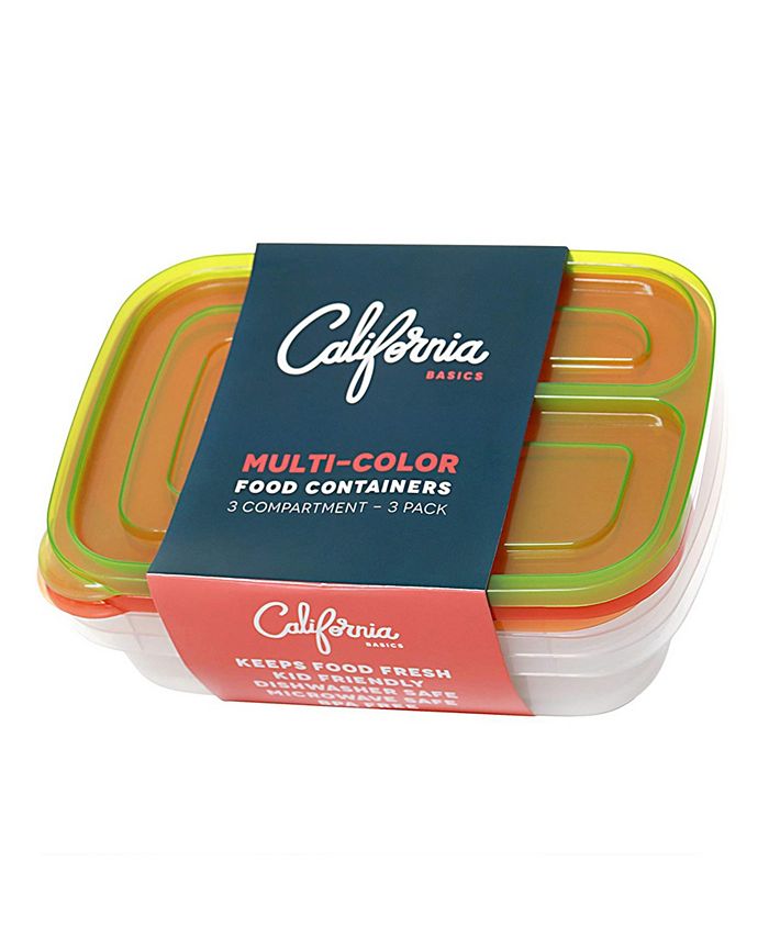 California Home Goods 3 Compartment Reusable Food Storage Containers ...