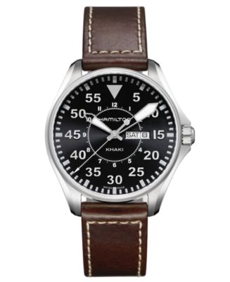 Hamilton Watch, Men's Swiss Khaki Pilot Brown Leather Strap 42mm ...