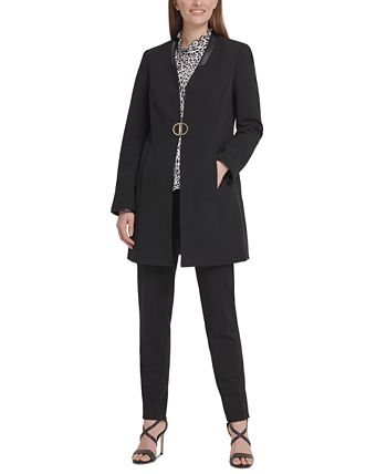 DKNY Petite Open-Front Topper Jacket With Faux-Leather Trim - Macy's