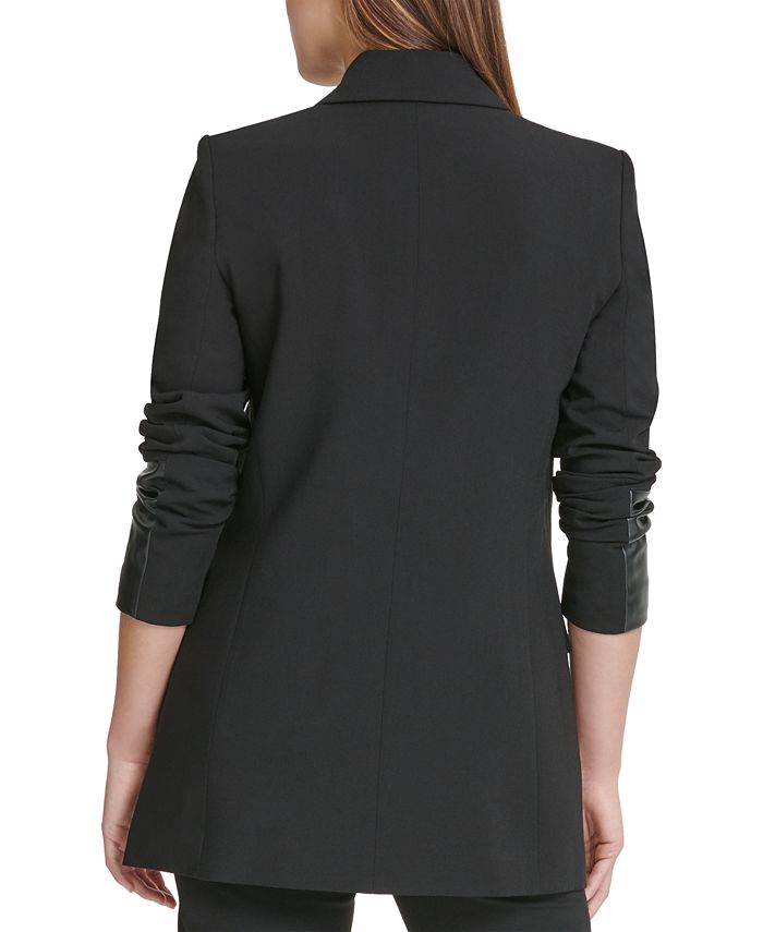 DKNY Double-Breasted Jacket With Faux-Leather Sleeves - Macy's