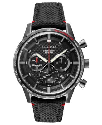 Seiko Men's Chronograph Essentials Black Leather Strap Watch 45.2mm ...