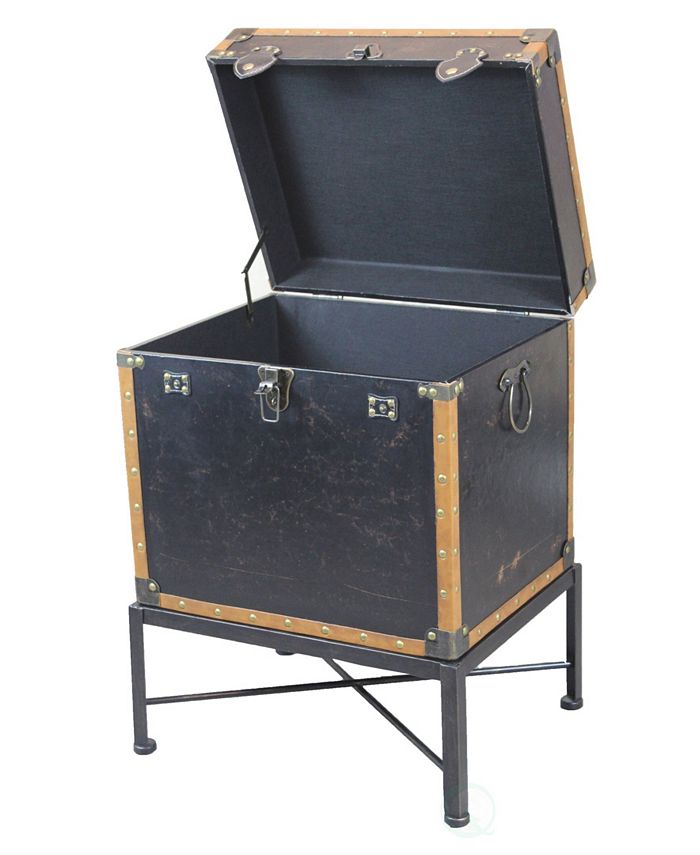 Vintiquewise Faux Leather Trimmed Square Storage Trunk, End Table on ...