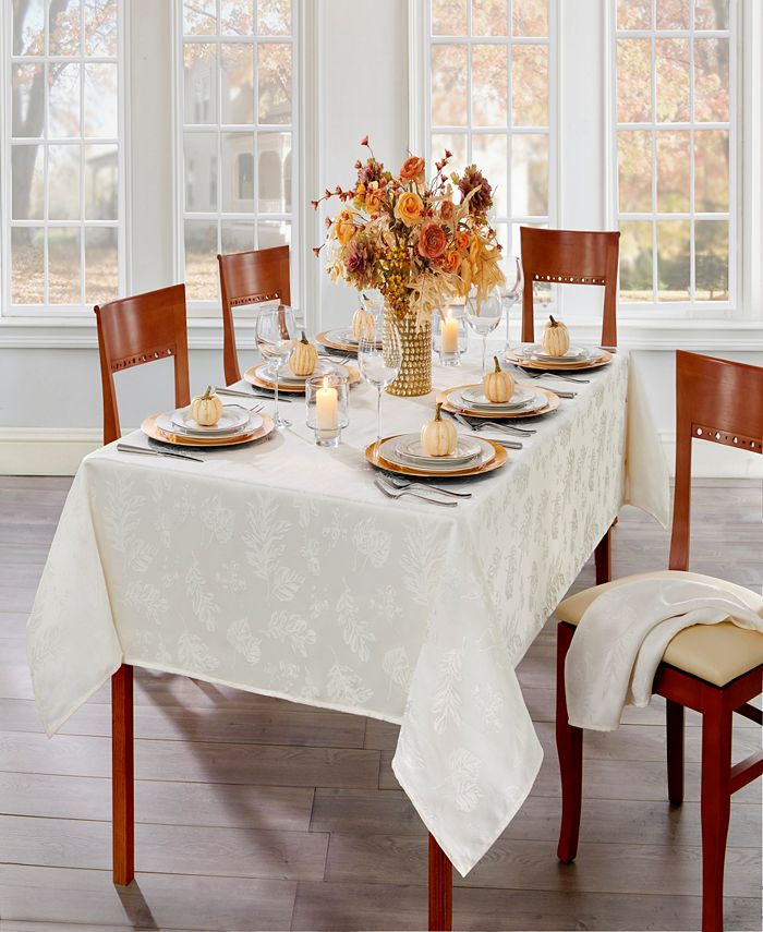 Elrene Elegant Woven Leaves Jacquard Damask Tablecloth, 52"x70" - Macy's