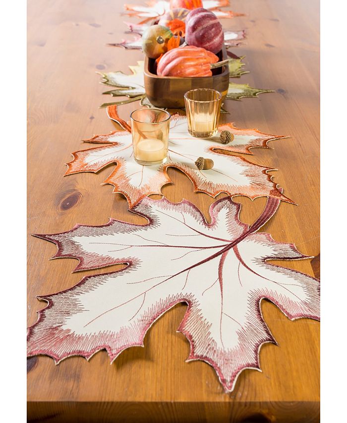 Design Imports Embroidered Maple Leaves Table Runner - Macy's
