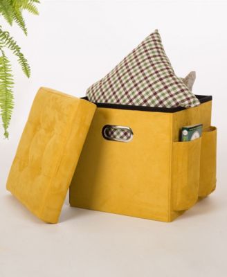 Glitzhome Cube Faux Suede Foldable Storage Ottoman with Padded Seat ...