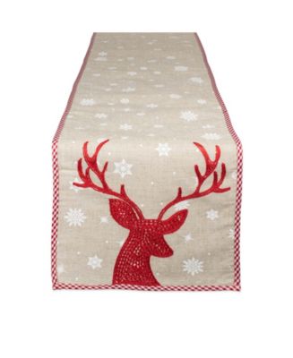 Design Imports Reindeer Embroidered Table Runner - Macy's