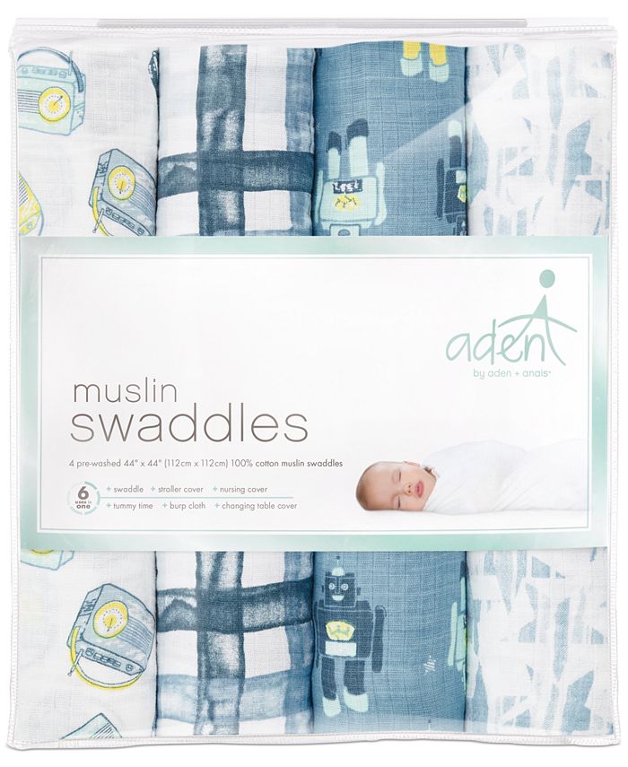 aden by aden + anais Baby Boys 4-Pack Retro Classic Cotton Swaddles ...