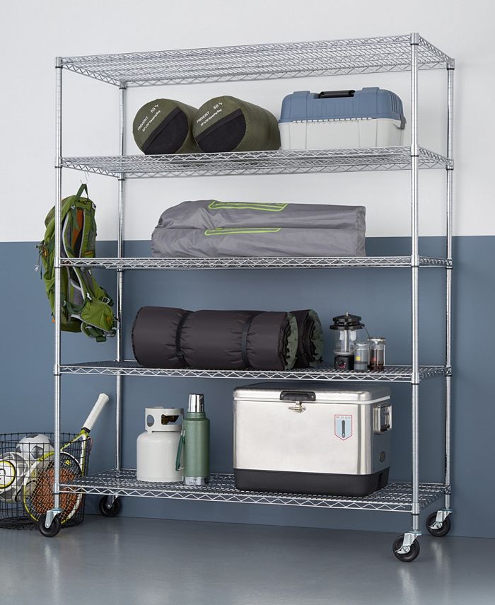 TRINITY 5-Tier Heavy Duty Wire Shelving Rack with NSF Includes Wheels ...