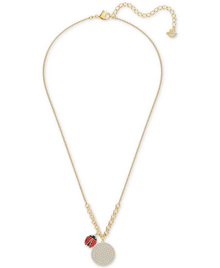 Swarovski Gold-Tone Pavé Coin & Ladybug Pendant Necklace, 14-7/8" + 5/8 ...