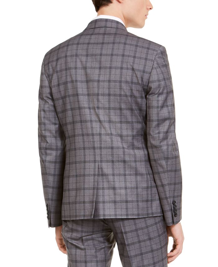 Billy London Men's Slim-Fit Performance Stretch Gray Plaid Suit - Macy's