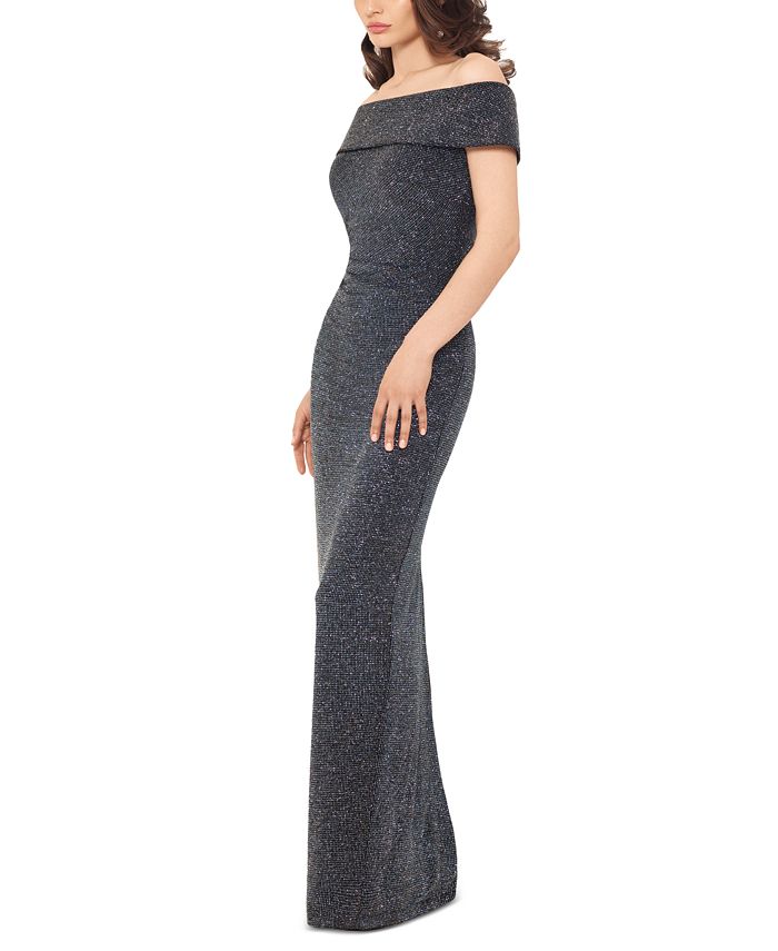 XSCAPE Off-The-Shoulder Metallic Gown - Macy's