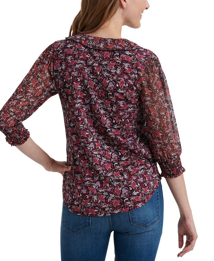Lucky Brand Floral-Print 3/4-Sleeve Top - Macy's