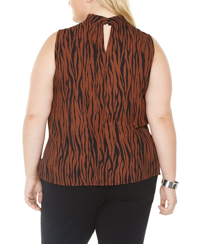 Bar III Trendy Plus Size Zebra-Print Keyhole Mock-Neck Top, Created for ...