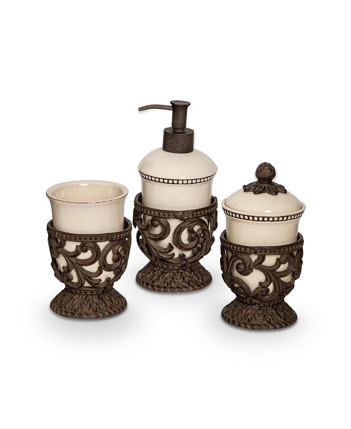The GG Collection Cream Ceramic Three-Piece Vanity Set With Acanthus ...