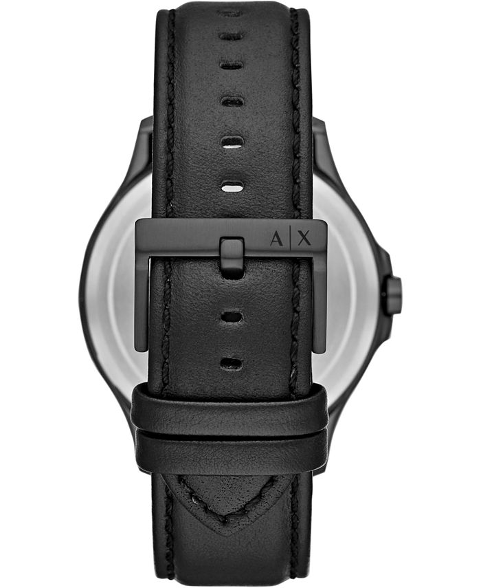 A|X Armani Exchange Men's Hampton Black Leather Strap Watch 46mm - Macy's