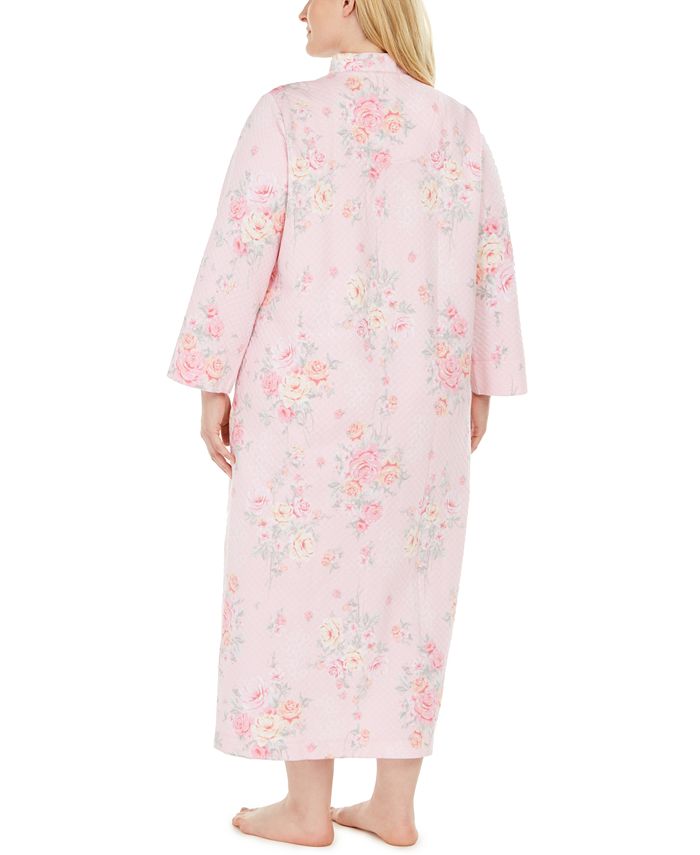 Miss Elaine Plus Size Floral-Print Quilted Long Zipper Robe - Macy's