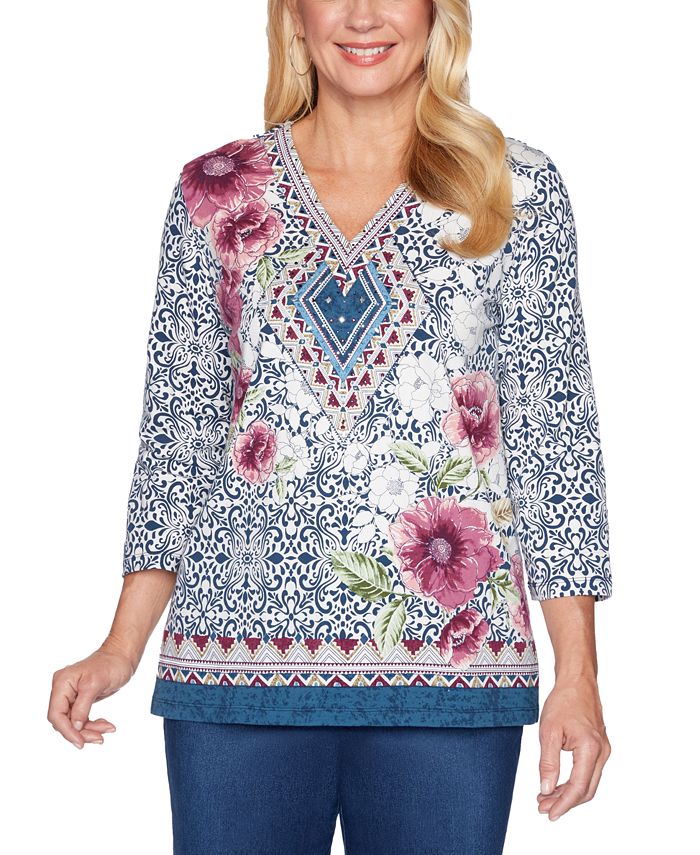 Alfred Dunner Petite Autumn Harvest Mixed Print Tunic - Macy's