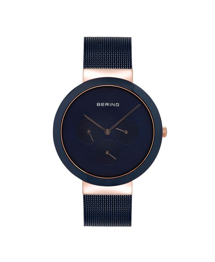 Bering Men's Multi-Function Blue Stainless Steel Mesh Bracelet Watch ...