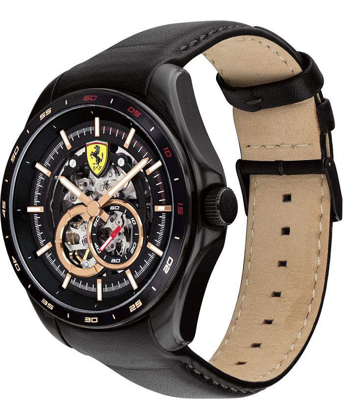 Ferrari Men's Mechanical Chronograph Speedracer Black Leather Strap ...