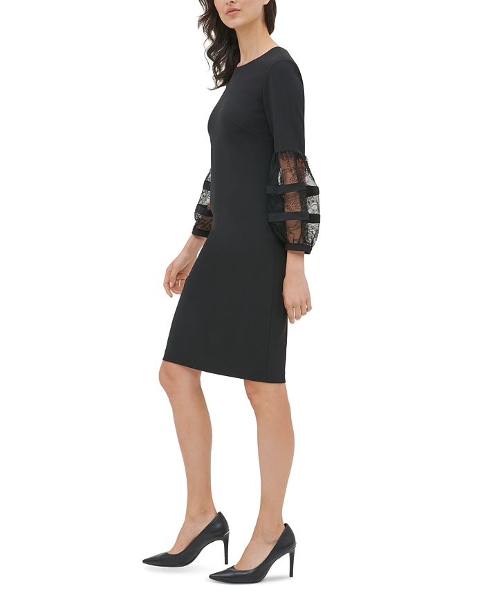 Calvin Klein Lace-Sleeve Dress - Macy's