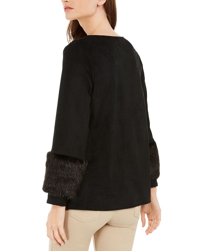Alfani Faux-Suede & Faux-Fur Top, Created For Macy's - Macy's