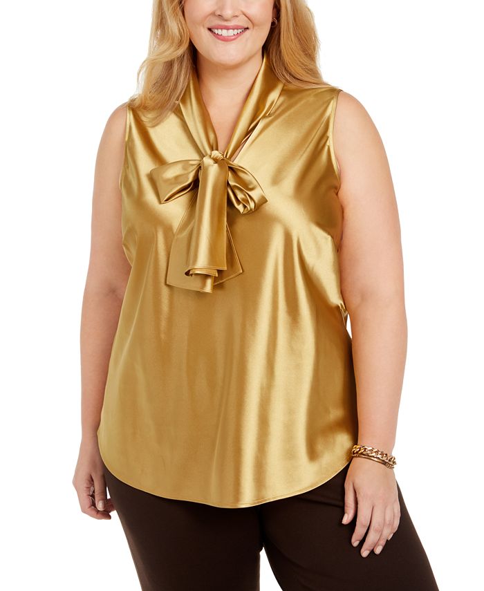Kasper Plus Size Tie-Neck Sleeveless Top - Macy's