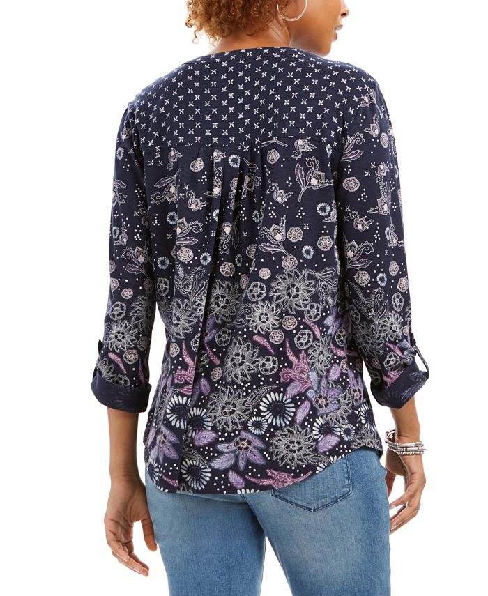 Style & Co Petite Mixed-Print Top, Created For Macy's & Reviews - Tops ...