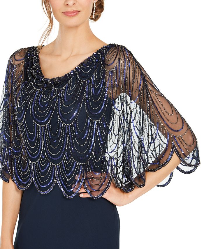 J Kara Sequined Scalloped Capelet Dress - Macy's