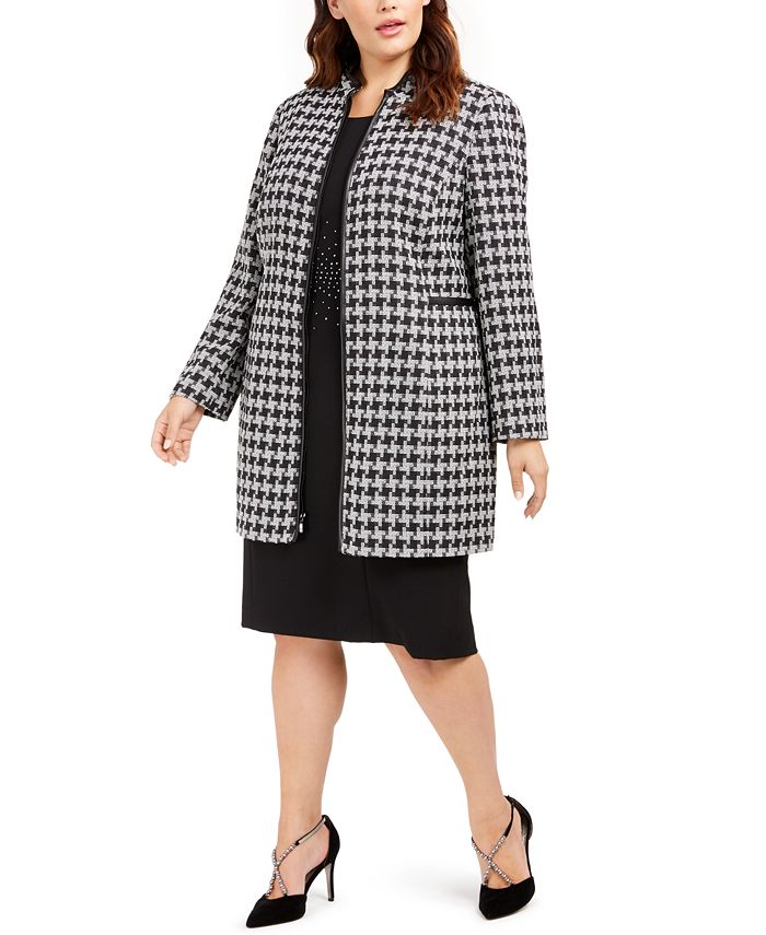 Kasper Plus Size Houndstooth Printed Topper Jacket - Macy's