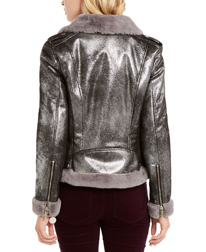 Tommy Hilfiger Faux-Shearling Metallic Moto Jacket, Created for Macy's ...