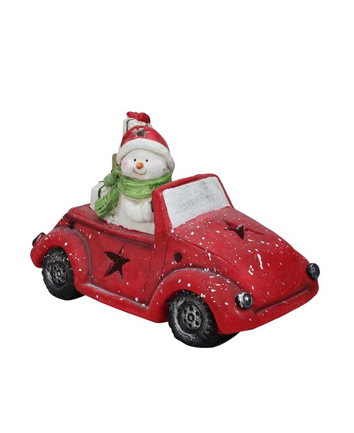 Northlight Pre-Lit LED Joyful Snowman Driving a Red Beetle Star Car ...
