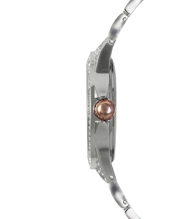 Jessica Simpson Women's Crystal Encrusted Silver Tone Bracelet Watch ...