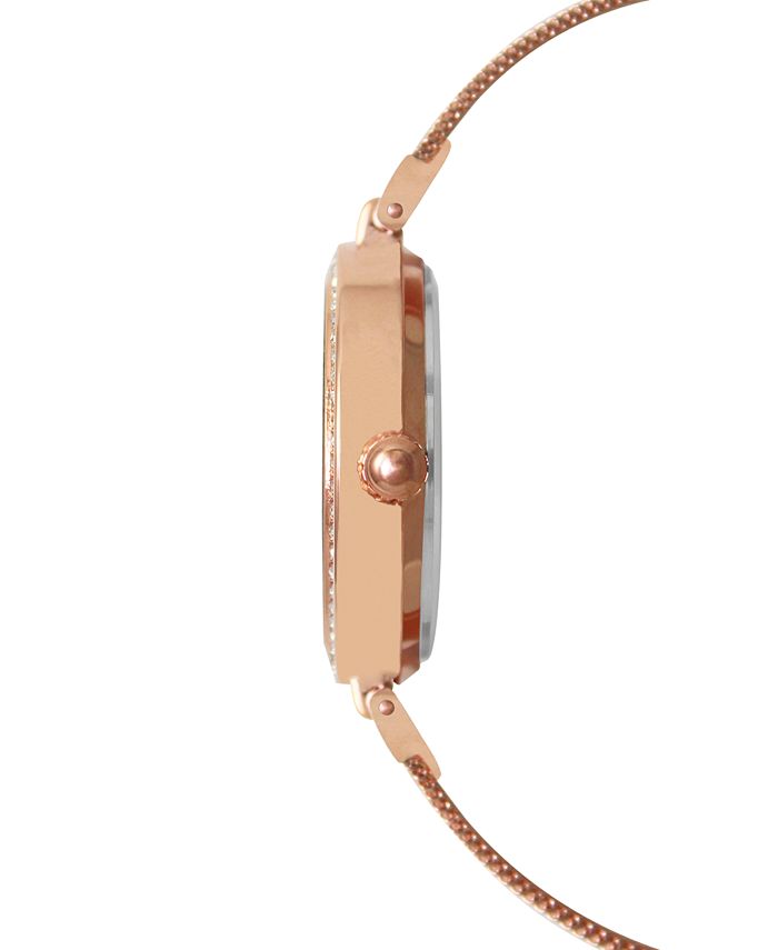 Jessica Simpson Women's Pave Crystal Gold Tone Mesh Watch 36mm - Macy's