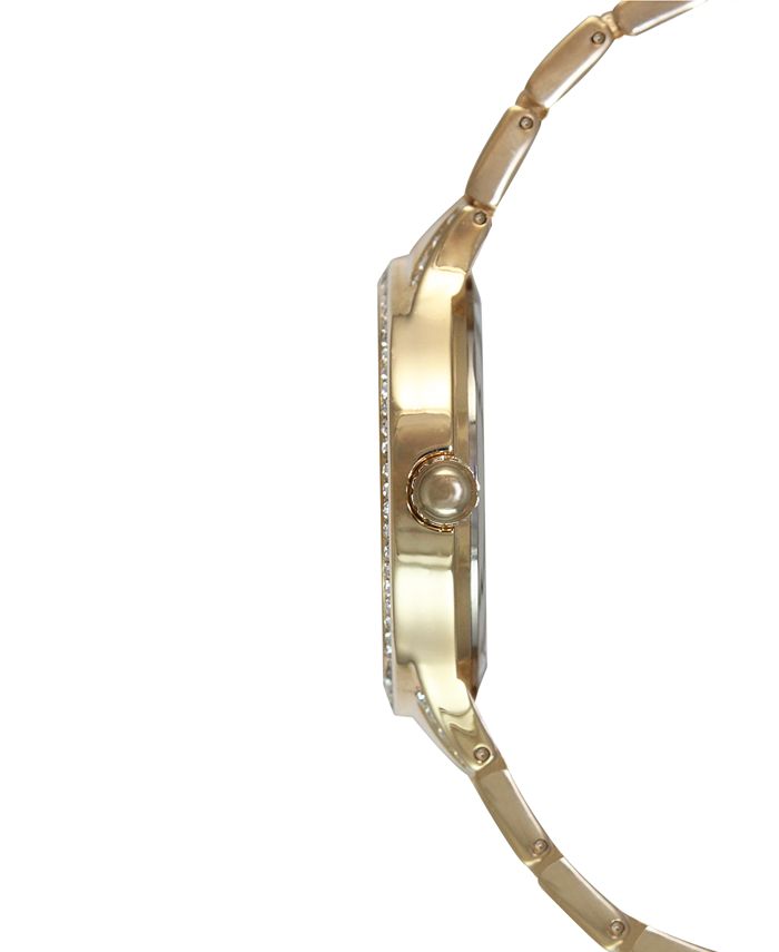 Jessica Simpson Women's Crystal Encrusted Gold Tone Bracelet Watch 36mm ...