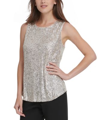 DKNY Sleeveless Sequin Top - Macy's
